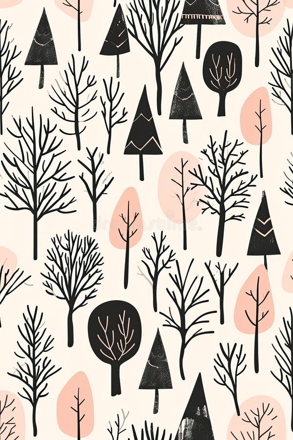 Pattern of Trees and Bushes on White Background Stock Illustration ...