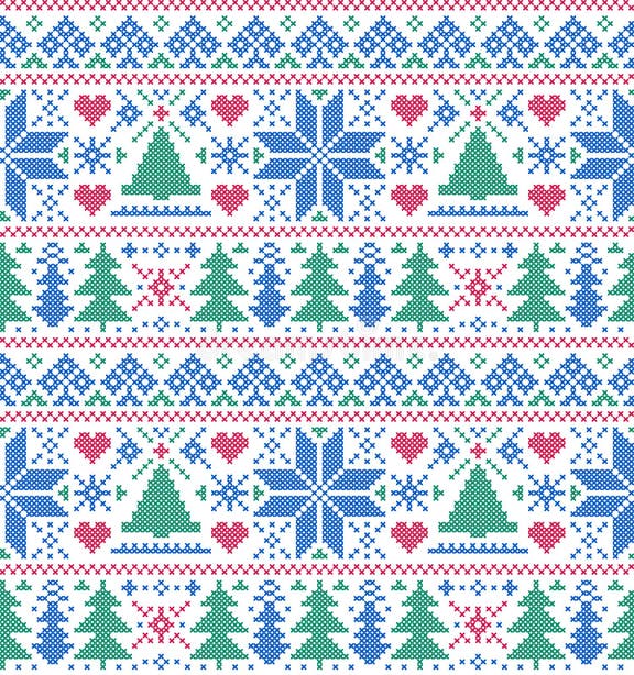 Pattern with Trees and Snowflakes Stock Photo - Image of illustrations ...