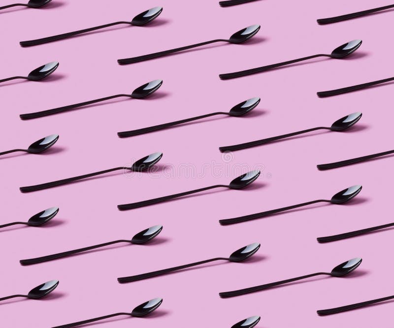 Pattern with Trendy Black Spoons on Pink Background Stock Photo - Image ...