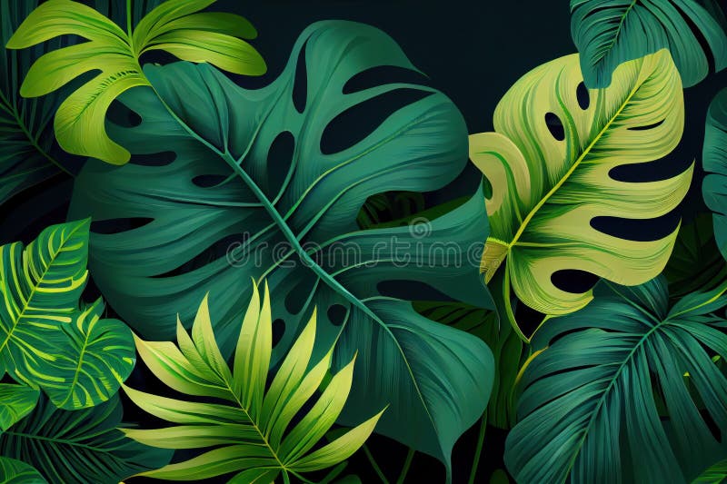 Tropical Leaves Pattern on a Green Background. Generative AI Stock ...