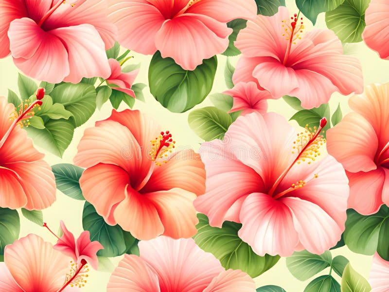 Pattern of Tropical Leaves and Hibiscus Flowers, Ai Generated Stock ...