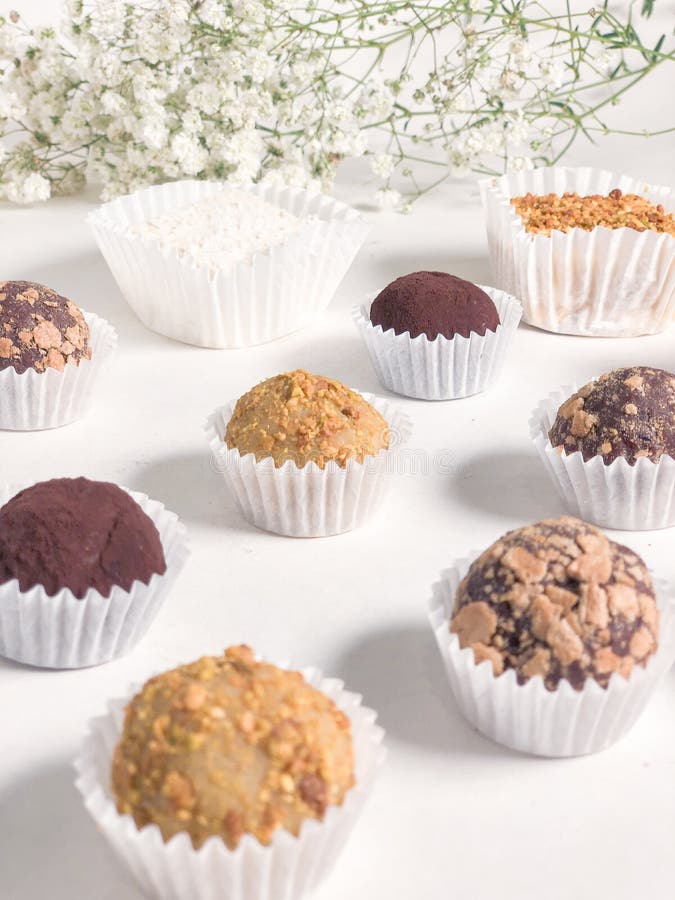 A Pattern of Truffle and Bird S Milk Candies, Side View Stock Photo ...