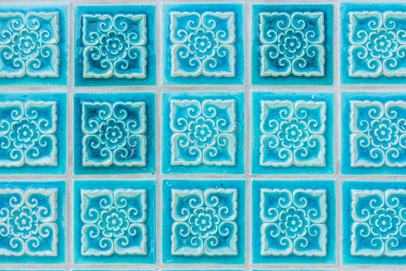 Pattern of Turquoise Flower Glazed Tiles. Stock Image - Image of ...
