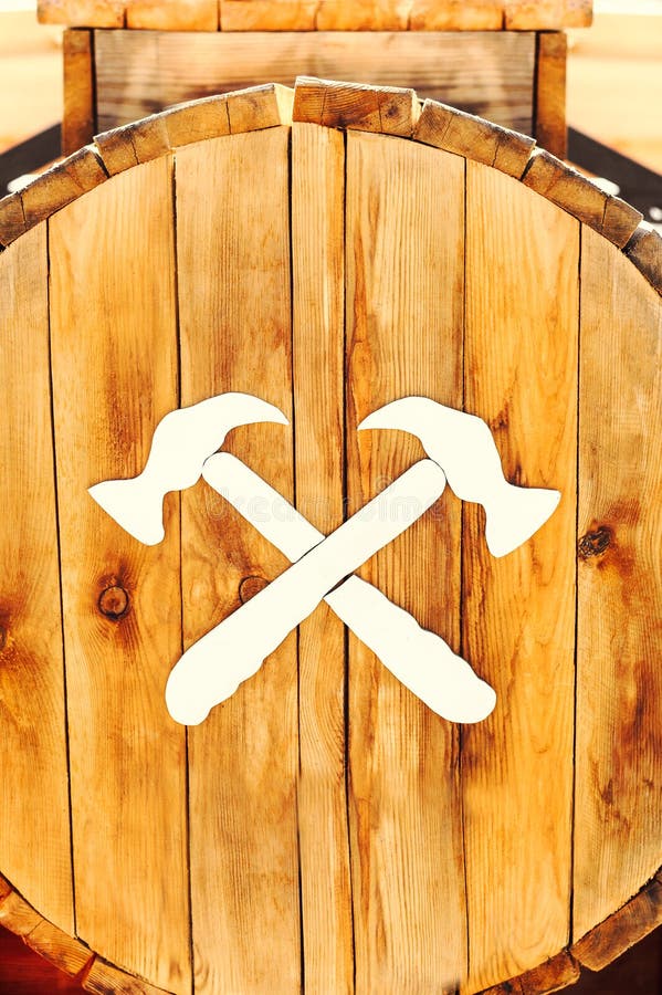 Pattern of Two Hammers on a Wooden Surface Stock Photo - Image of ...