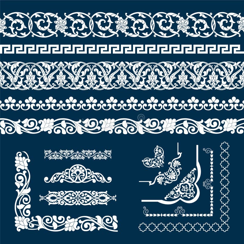 Uzbek Patterns. Set of Arabic Seamless Ornaments. Stock Vector ...