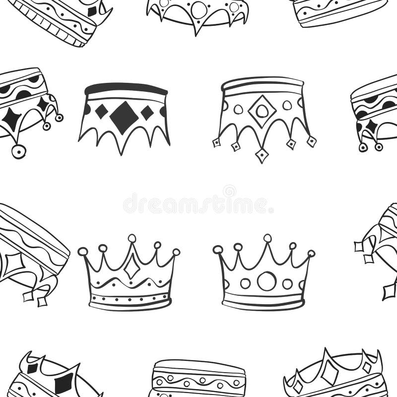 Pattern of Various Crown Hand Draw Stock Vector - Illustration of ...