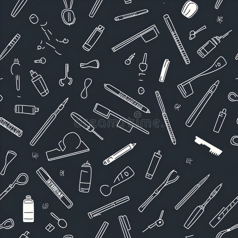 A Pattern of Various Drawing and Crafting Tools on a Dark Background ...