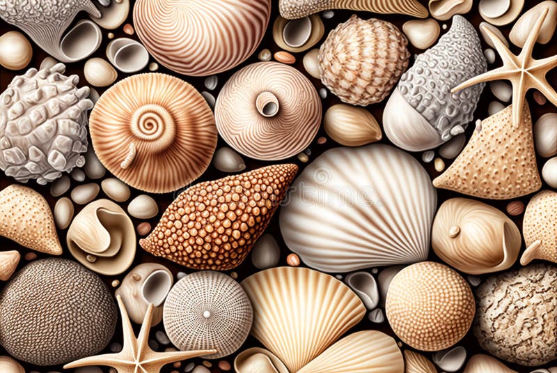 Pattern of Various Sea Shells. Generative AI Stock Illustration ...