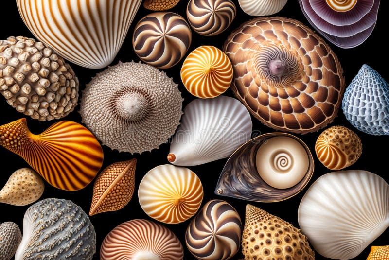 Pattern of Various Sea Shells. Generative AI Stock Illustration ...