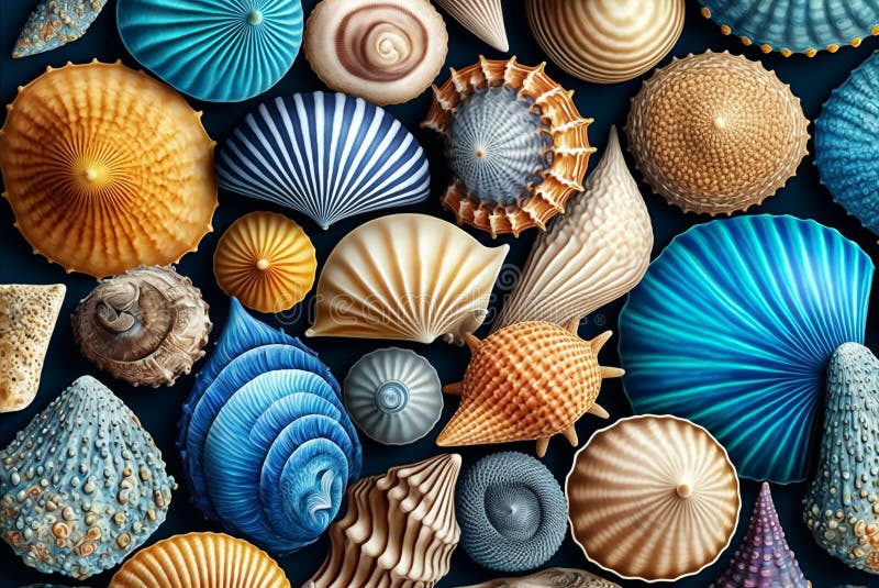 Pattern of Various Sea Shells. Generative AI Stock Illustration ...