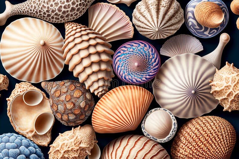 Pattern of Various Sea Shells. Generative AI Stock Illustration ...