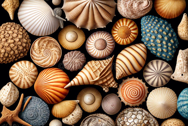 Pattern of Various Sea Shells. Generative AI Stock Illustration ...
