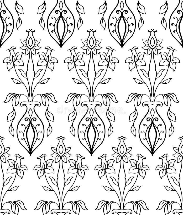 Pattern with Vases and Flowers Stock Vector - Illustration of eastern ...