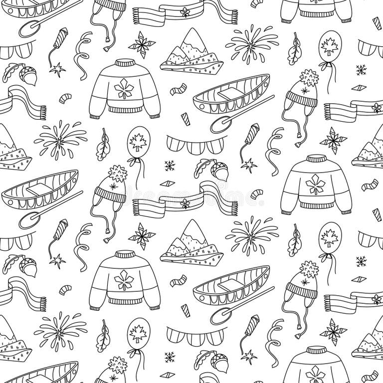 Pattern of Vector Doodle Illustrations on a Canadian Theme in the Style ...