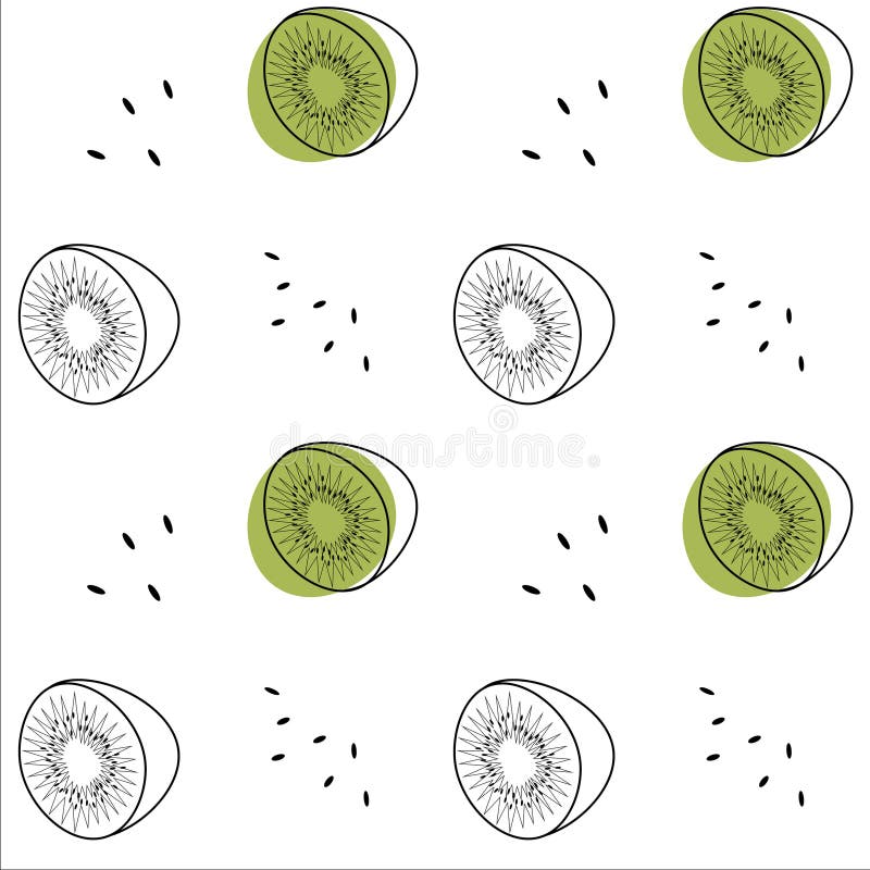 Pattern of a Vector Illustration of a Kiwi Fruit. Lines Art Tropical ...