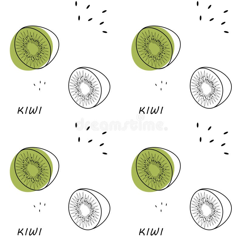 Pattern of a Vector Illustration of a Kiwi Fruit. Lines Art Tropical ...