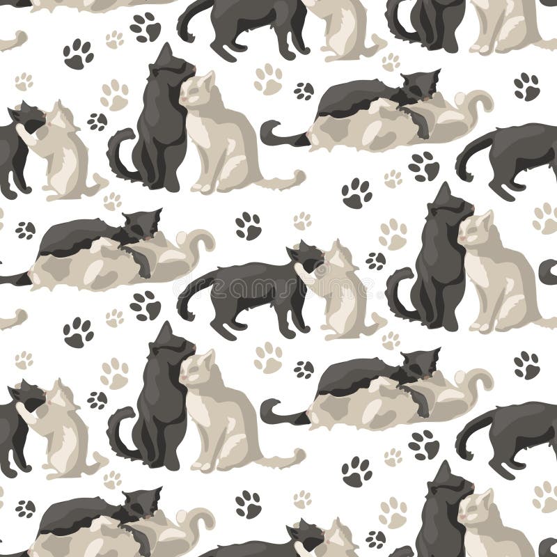 A Pattern Of Vector Spots Of Cute And Funny Cats A Collection Of