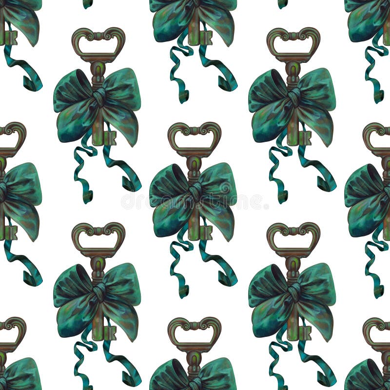 Pattern of Vintage Elements: Keys, Bow and Ribbon. Stock Image - Image ...