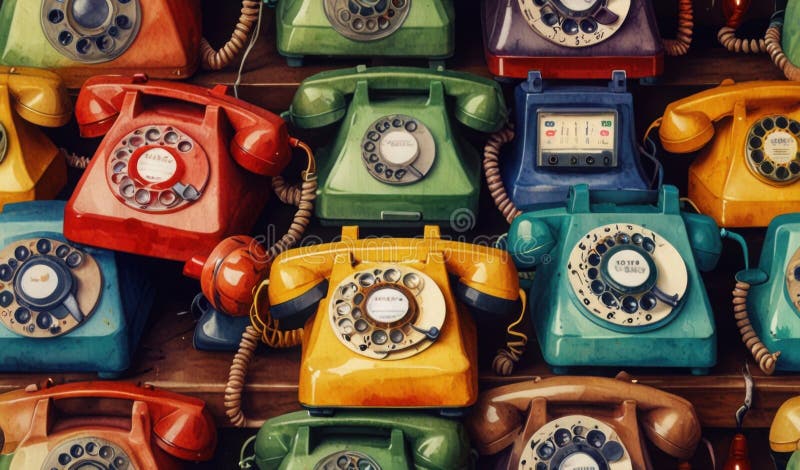 Pattern with Vintage Hardware Phones of Different Colors on Colored ...