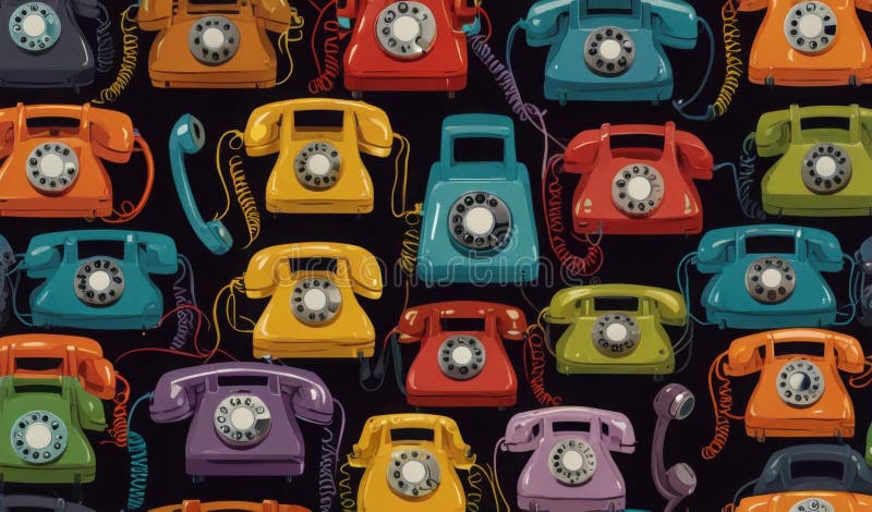 Pattern with Vintage Hardware Phones of Different Colors on Colored ...