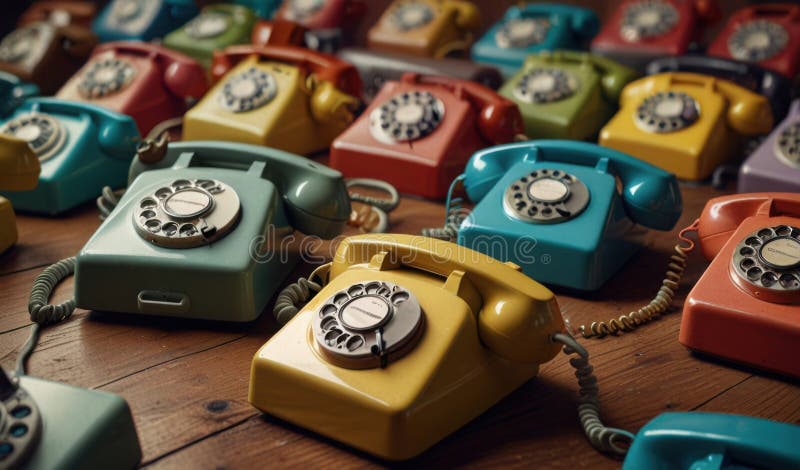 Pattern with Vintage Hardware Phones of Different Colors on Colored ...