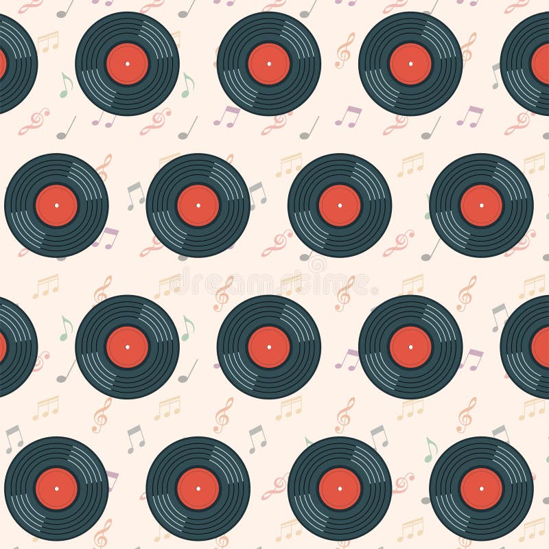 Pattern with Vinyl Record and Musical Notes. Music Background Design ...