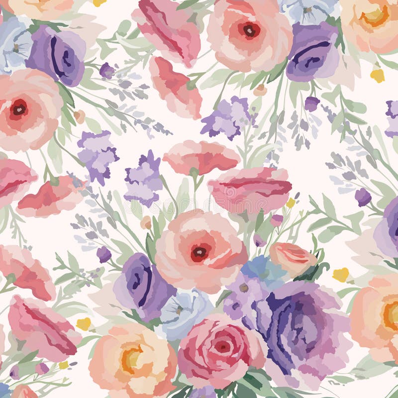 Pattern with Violet and Peach Flowers Stock Vector - Illustration of ...