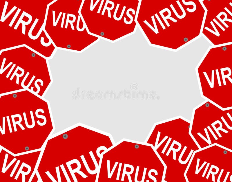 Pattern of a Virus with Red Danger Sign Stock Illustration ...
