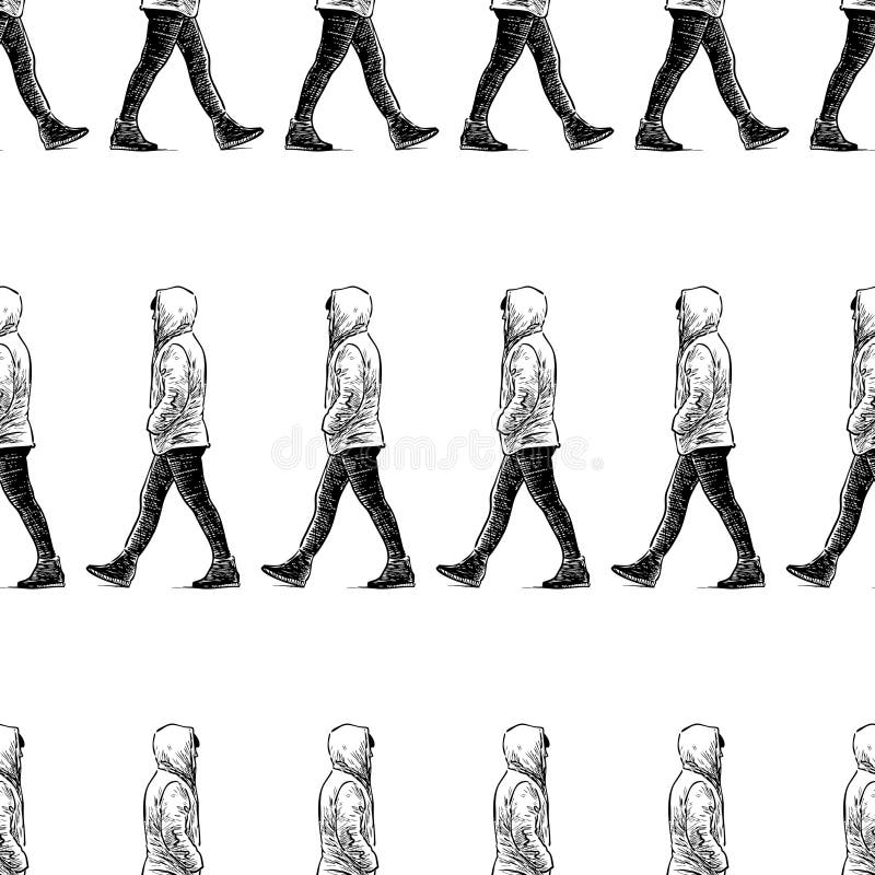 Pattern Walking Persons in the Hoods Stock Vector - Illustration of ...