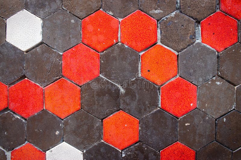 The Pattern on the Wall with Red, Brown, and White Octagon Shape Tiles ...