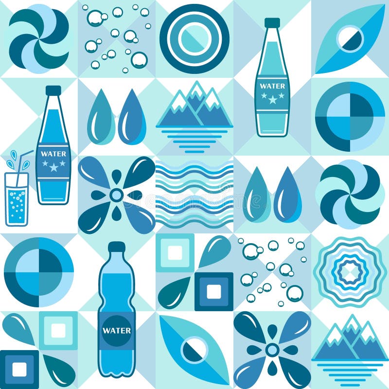 Pattern with Water Icons in Flat Geometric Style Stock Vector ...