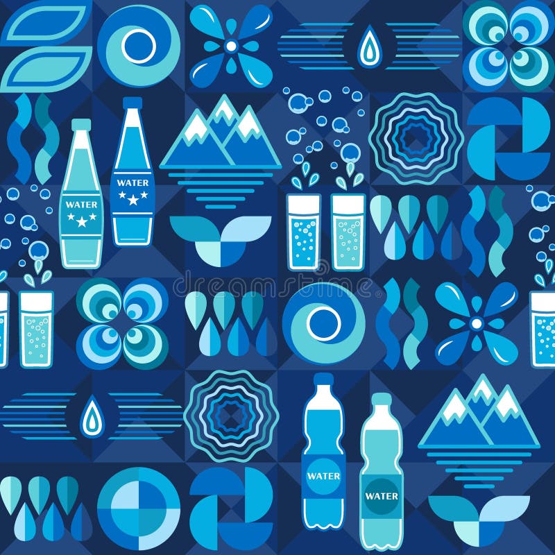 Pattern with Water Icons in Flat Geometric Style Stock Vector ...
