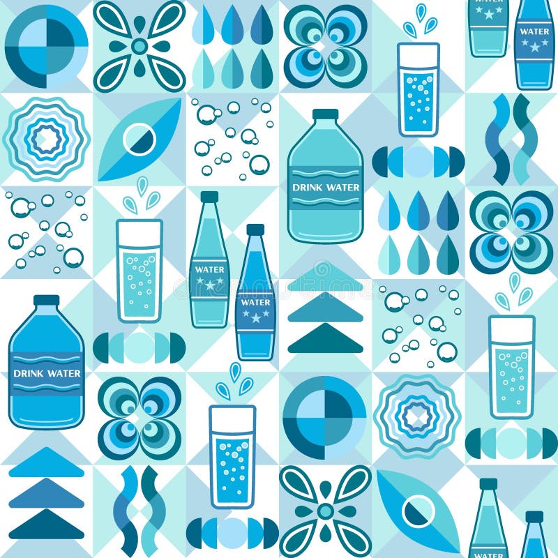 Pattern with Water Icons in Flat Geometric Style Stock Vector ...