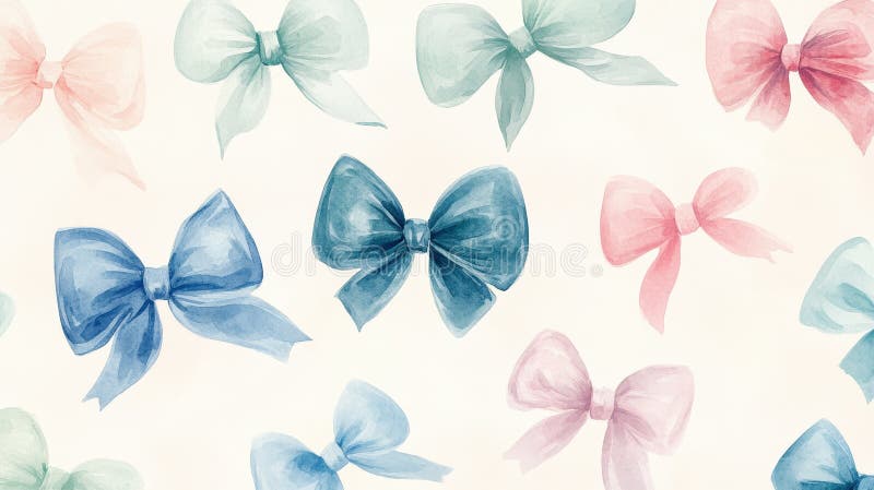 A Pattern of Watercolor Bows in Various Pastel Colors on a Light ...