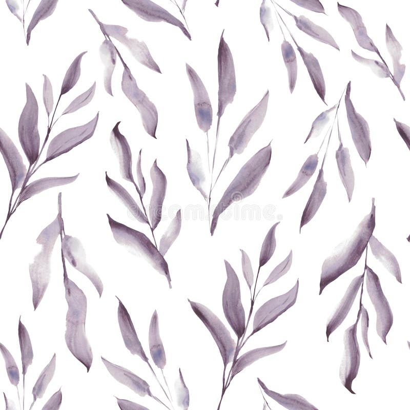 Pattern. Watercolor Purple Leaves. a Set Elements on a White Background ...