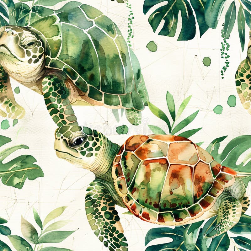 Pattern with Watercolor Turtles. Water World Patterns Stock ...