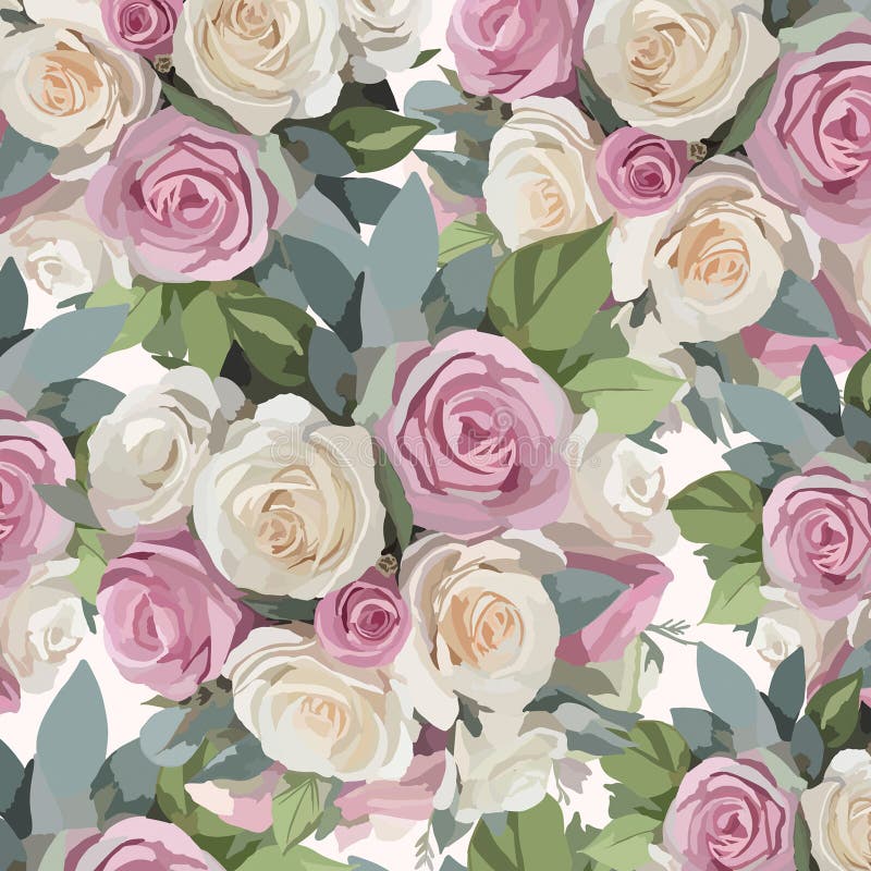 Pattern with Wedding White and Pink Gentle Roses Stock Vector ...