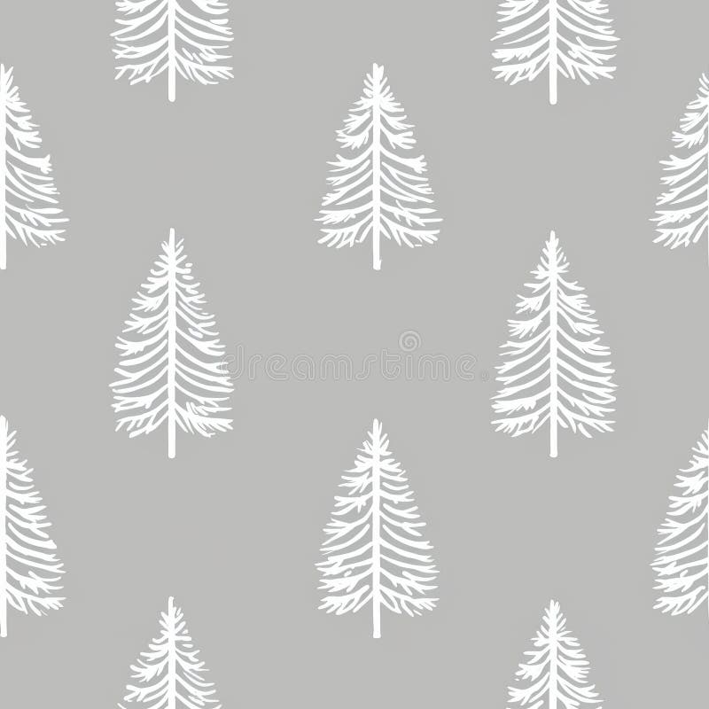 A Pattern of White Coniferous Trees is Displayed Against a Soft Gray ...
