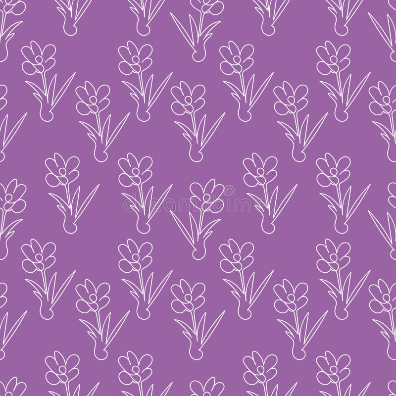 Pattern White Contour Flowers Crocuses on a Purple Stock Vector ...