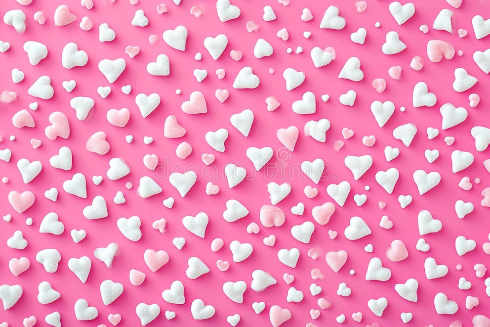 Pattern of White Hearts on a Pink Background with a Border of Small ...