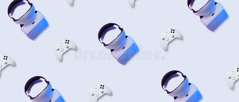 Pattern from White Vr Headsets and Joyisticks on White Background ...