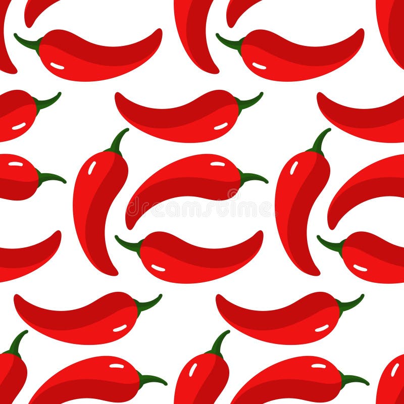Pattern of Whole Hot Red Peppers, Bright with Flowers on White. it is ...