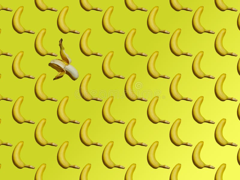 A Pattern from a Whole Ripe Bananas Isolated on a Yellow Gradient ...