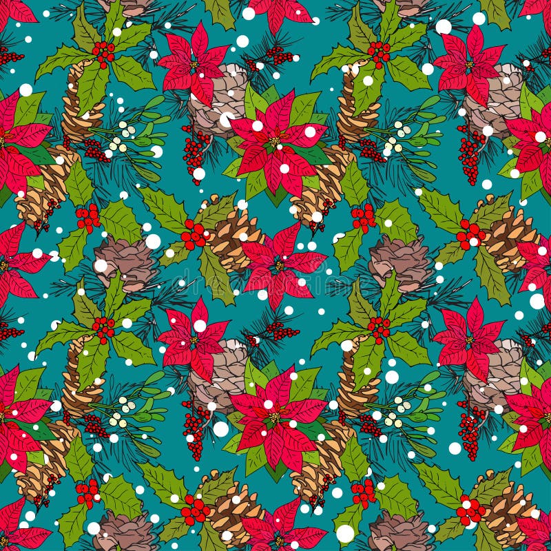 Pattern with Winter Flowers and Berries Stock Vector - Illustration of ...