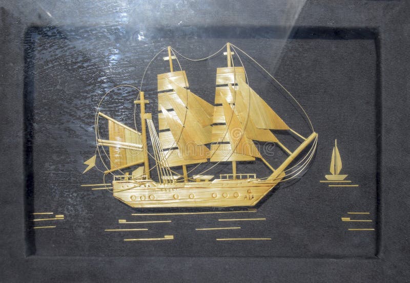 Pattern of Wood Chips. Sailing Ship at Sea. Black Background Stock ...