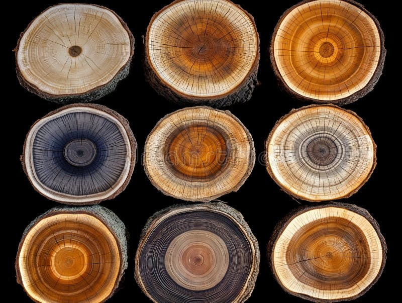 Pattern of Wooden Cross-sections on a Black Background Stock ...