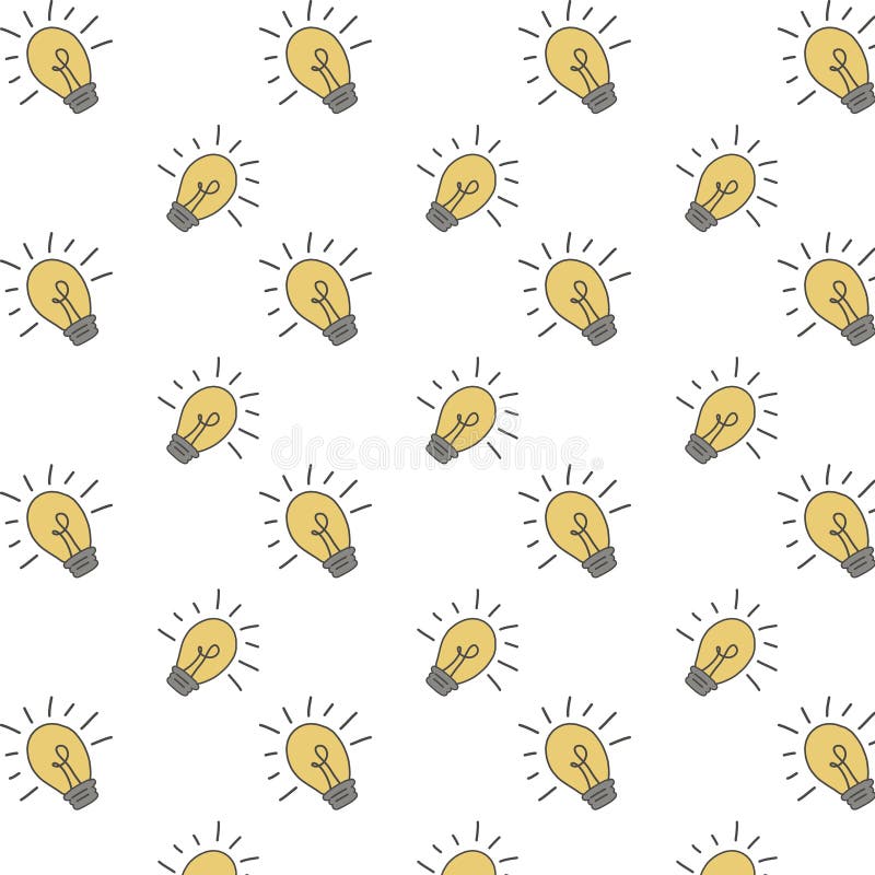 Pattern with Yellow Doodle-style Light Bulbs. Vector Ornament Stock ...