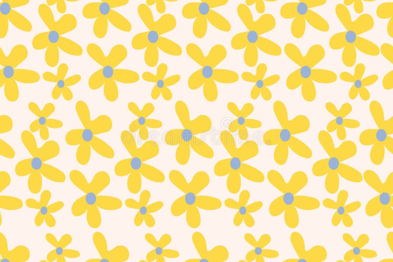 Bright Yellow Floral Pattern with Blue Centers on a Soft Beige ...