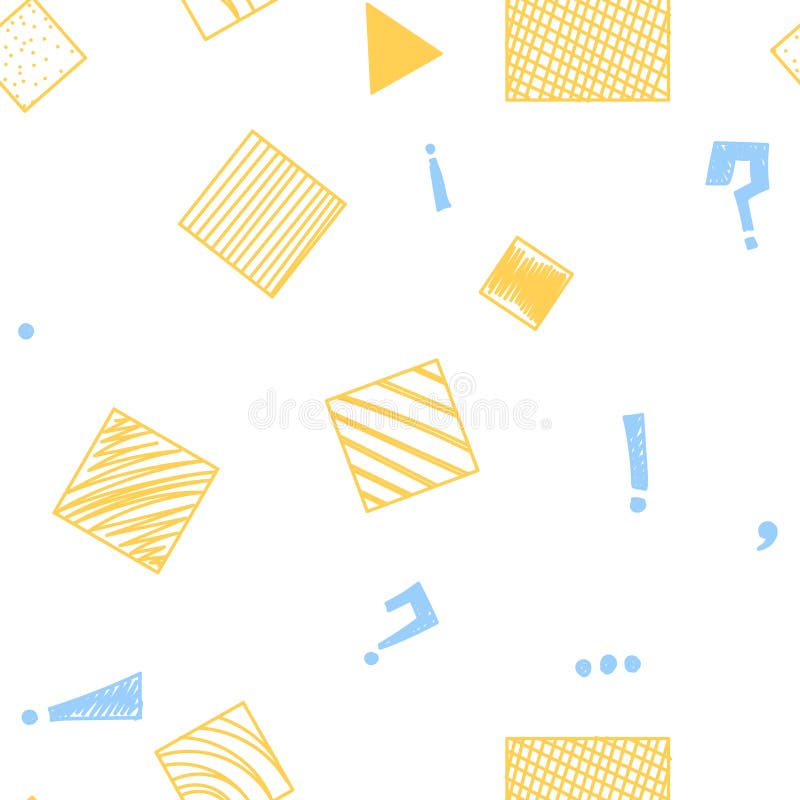 Pattern with Yellow Geometric Shapes and Blue Marks Stock Vector ...