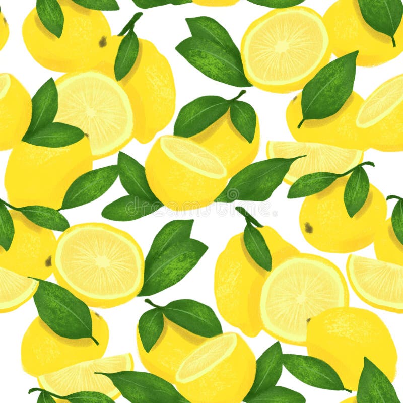 Pattern of Yellow Lemons on a White Background Stock Illustration ...